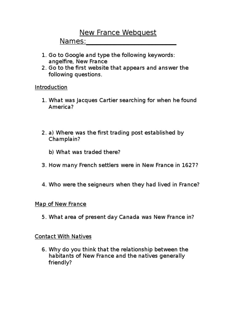 New France Webquest | PDF | New France | France