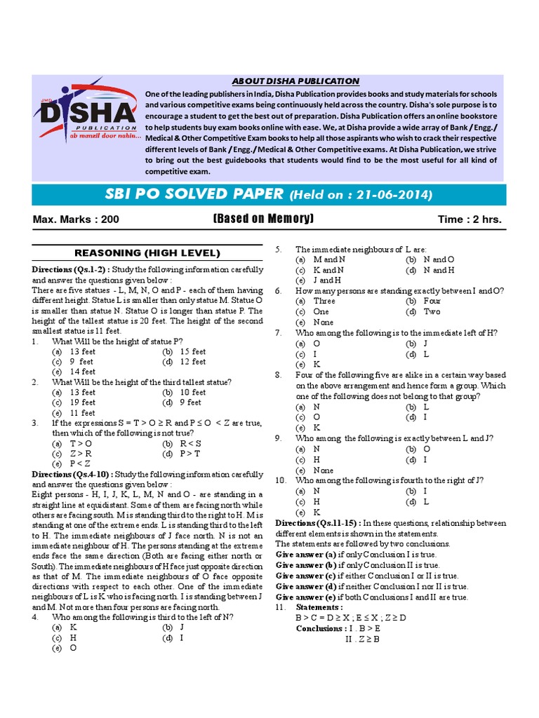 SBI PO Reasoning Questions PDF | PDF | Higher Education | University