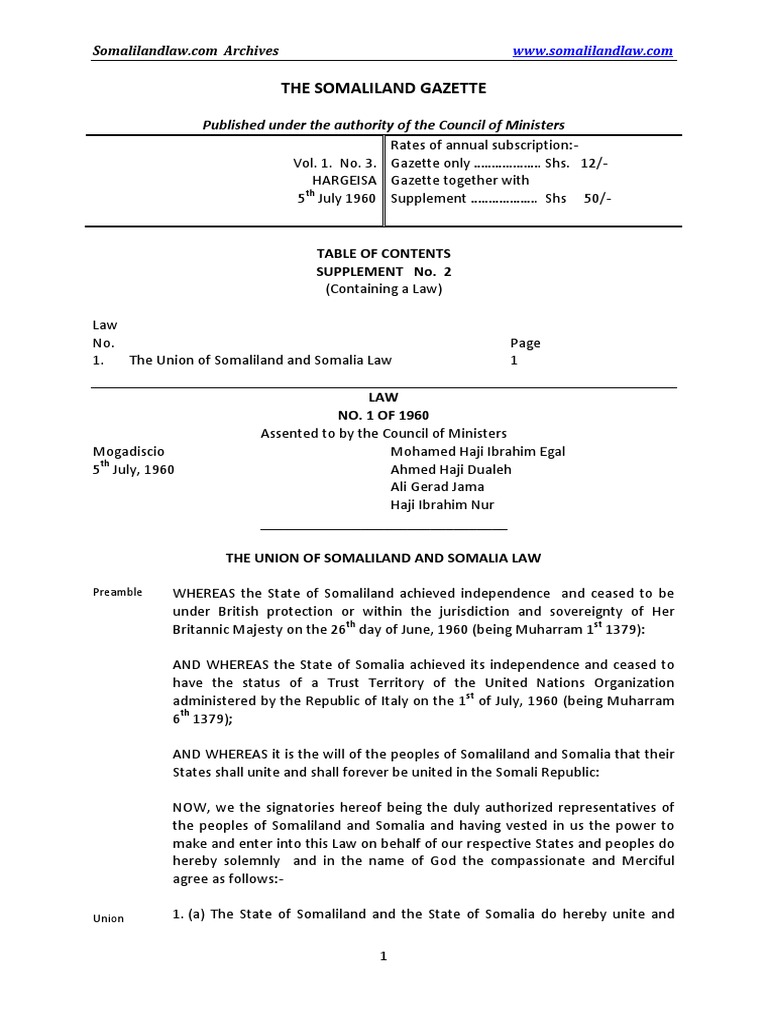 Union of Somaliland and Somalia Law | PDF | Somalia | Oath Of Office