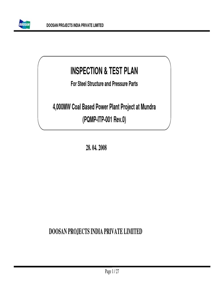 PQMP-ITP-001 Rev 0 | PDF | Welding | Construction PQMP-ITP-001 Rev 0 | PDF | Welding | Construction