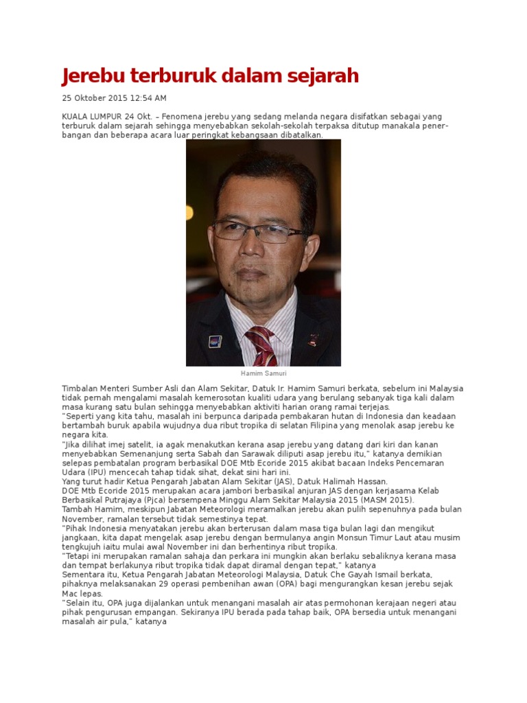 Keratan Surat Khabar Tentang Jerebu. 3 Keratan Akhbar Online | PDF