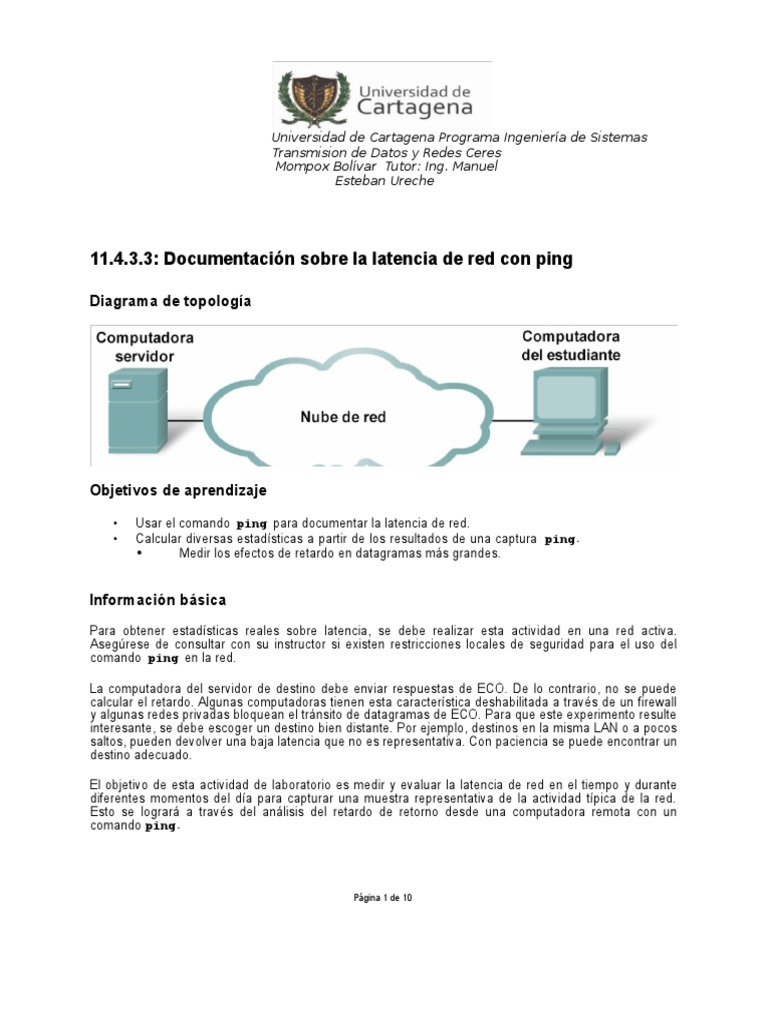 Medición de Latencia de Red con Ping | PDF | Latencia (Ingeniería) | Hoja de cálculo