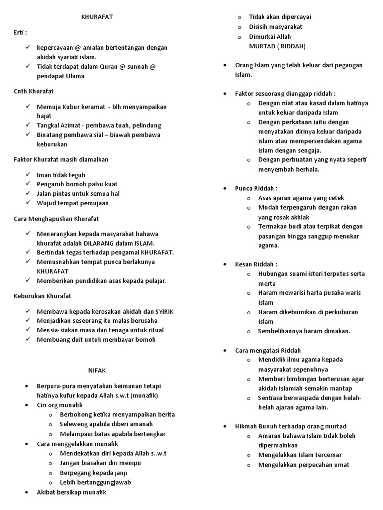 Nota SPM AGAMA Untuk MID YEAR EXAM 2 | PDF