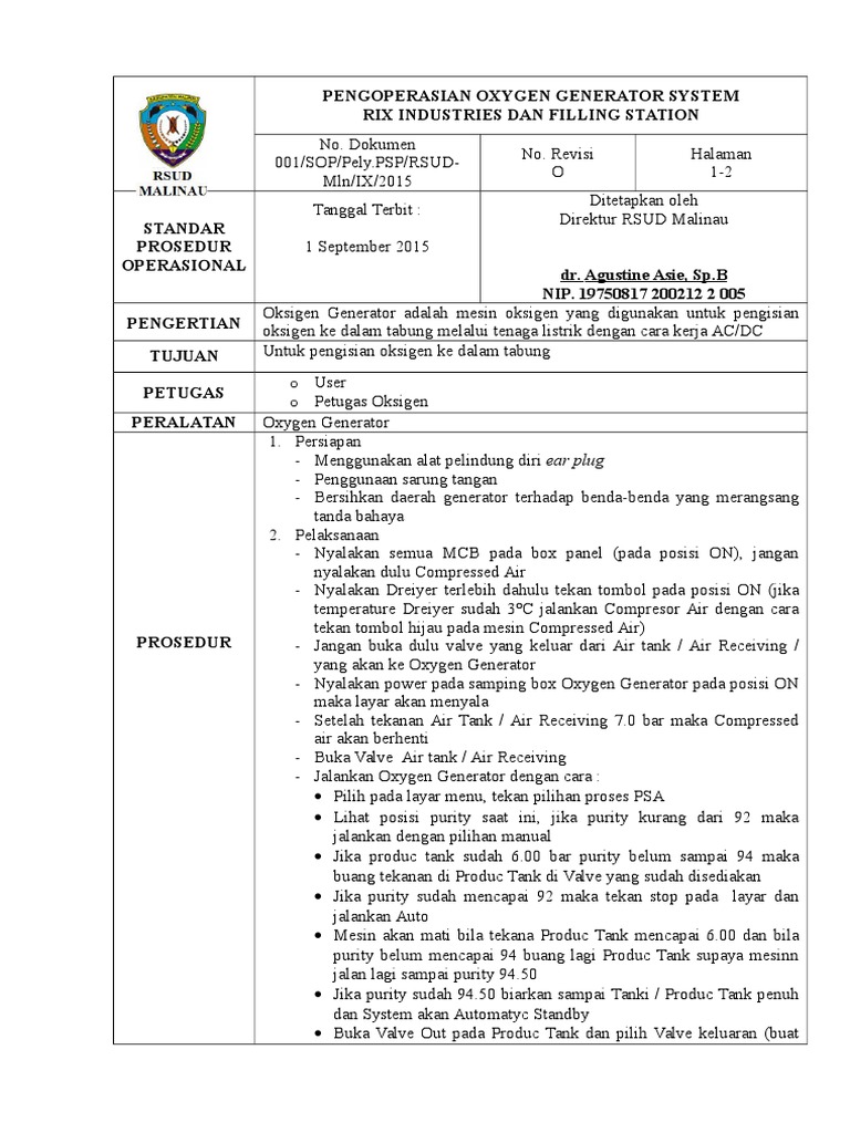 Contoh Sop Oksigen | PDF
