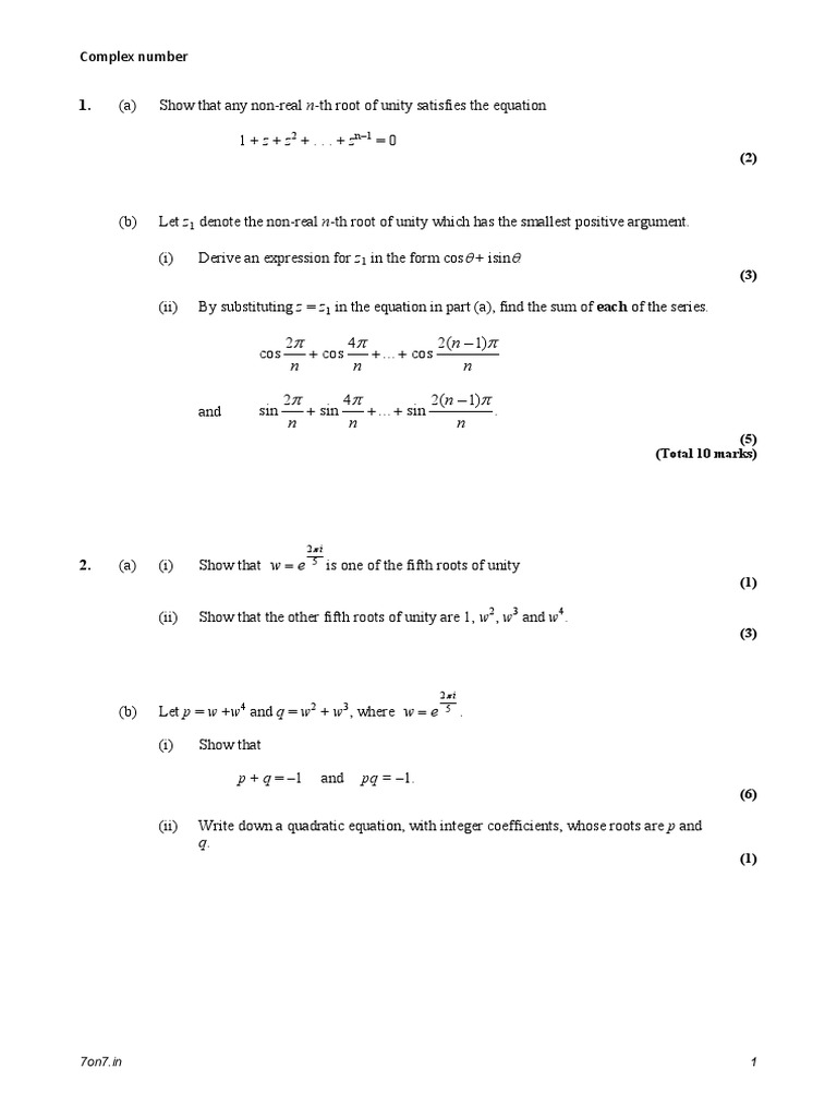 Non-Real Roots of Unity and De Moivre's Theorem | PDF | Complex Number ...
