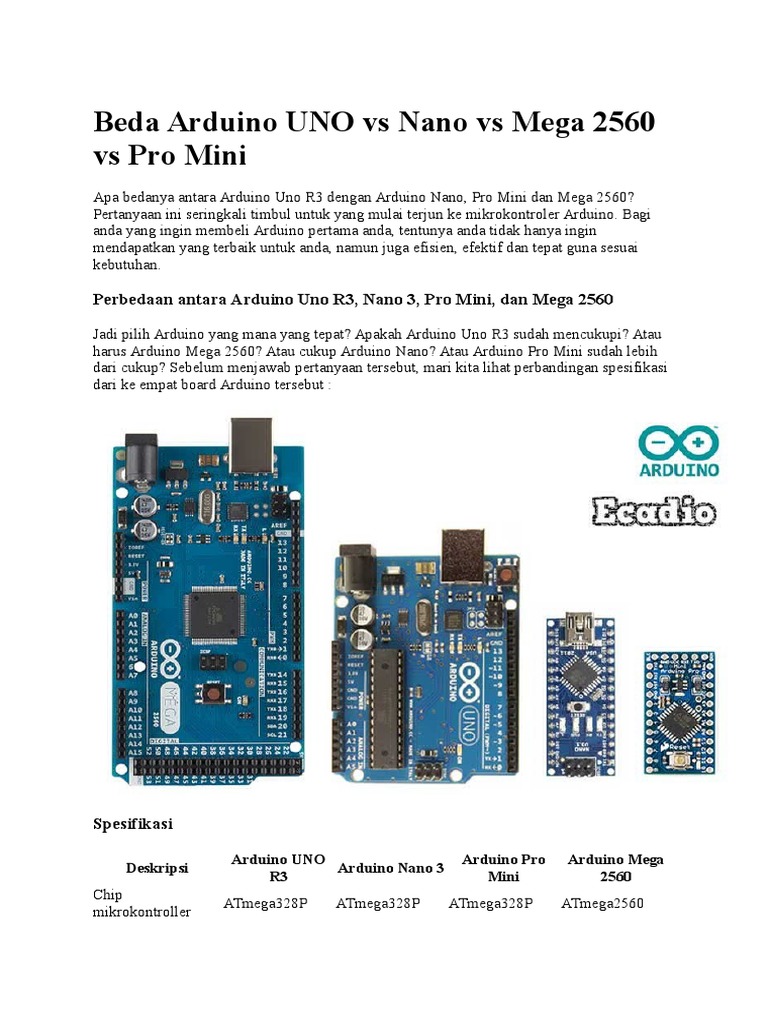 Beda Arduino Uno Vs Nano Vs Mega 2560 Vs Pro Mini | PDF