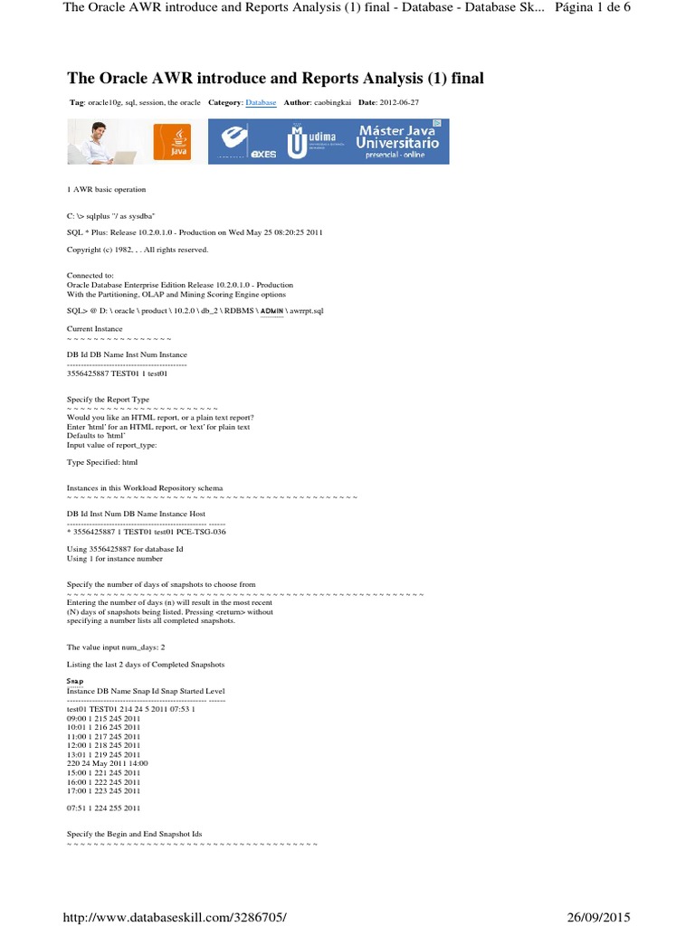 The Oracle AWR Introduce and Reports Analysis Final PDF | PDF | Cache ...