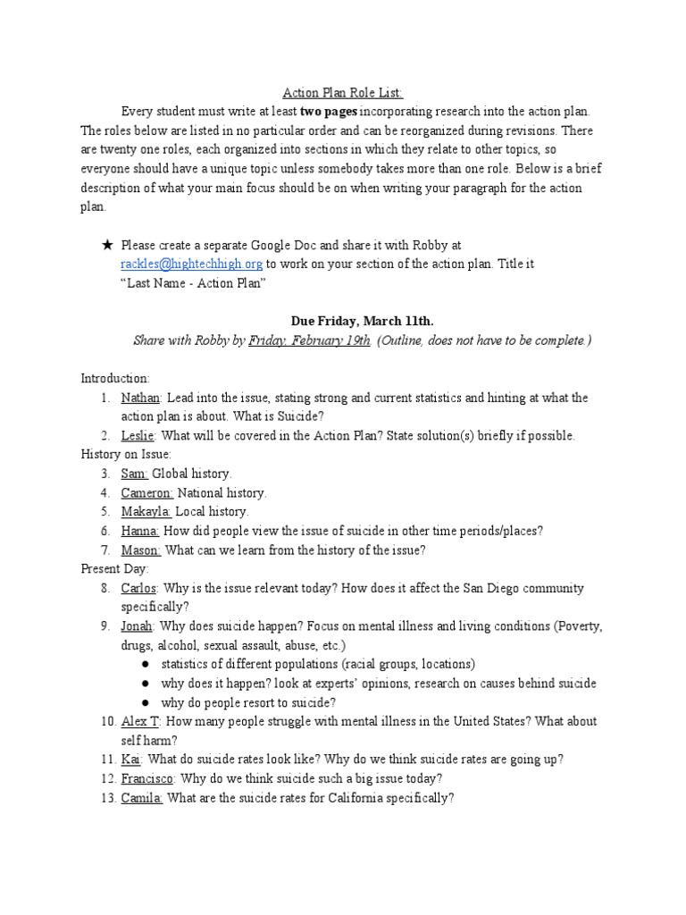 Action Plan for Suicide Awareness | PDF