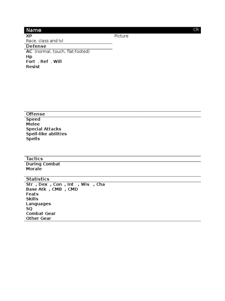 Pathfinder NPC Sheet Template | PDF