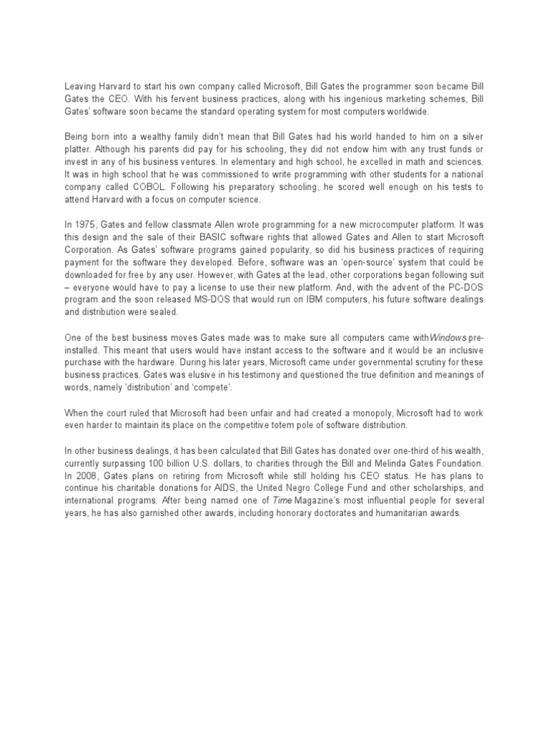 Bill Gates: Microsoft Founder Biography | PDF | Microsoft | Software