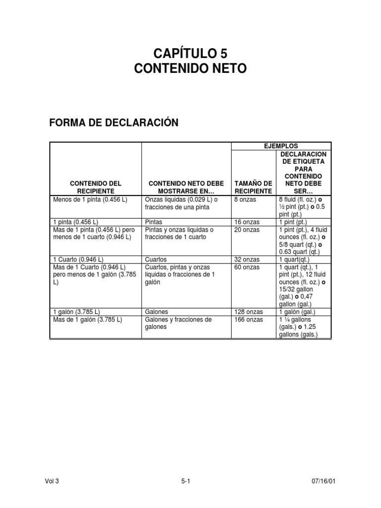 Contenido Neto | PDF | Unidades de medida | Volumen