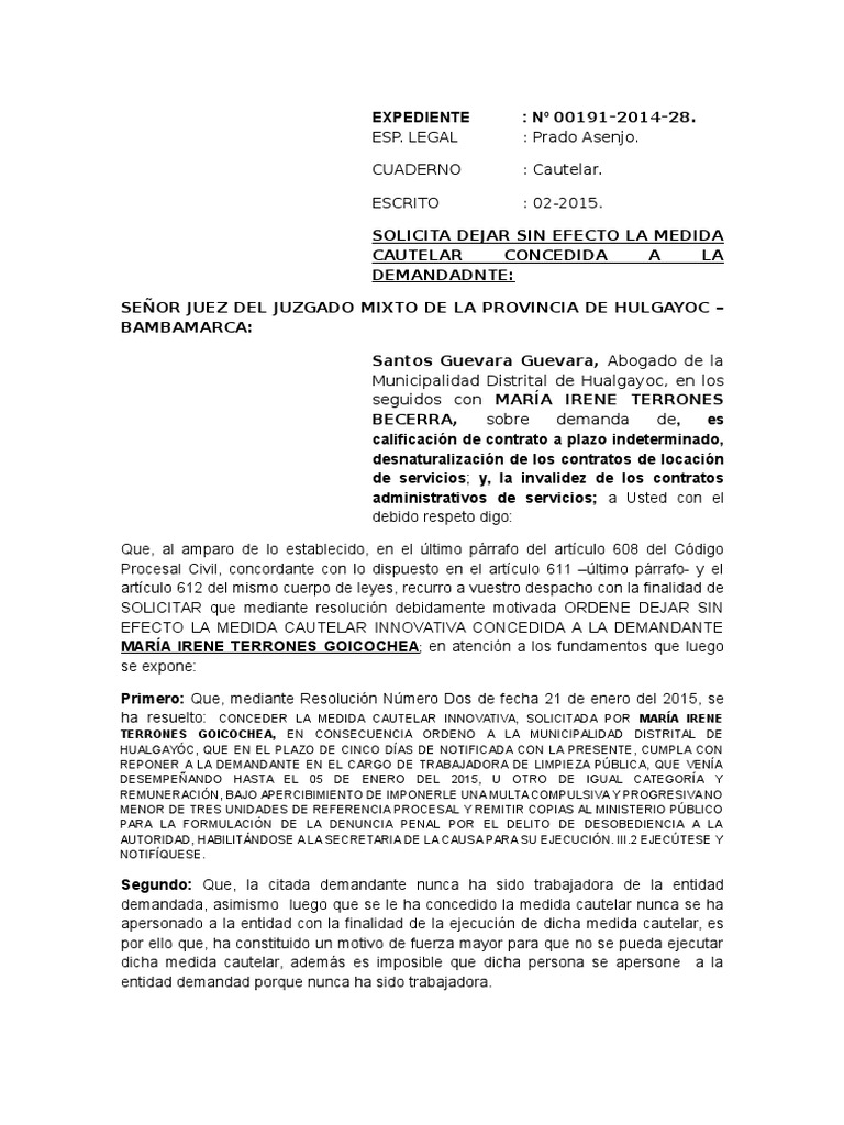 Dejar Sin Efecto Medida Cautelar Pdf Juez Demanda Judicial