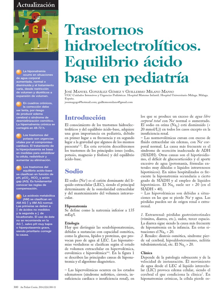 Trastornos Hidroelectrolíticos. Equilibrio Ácido Base en Pediatría | Sodio | Potasio