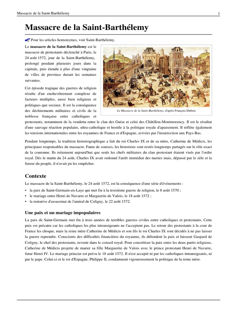 Massacre de la Saint-Barthélemy 1572 | PDF | Royaume de France | France ...