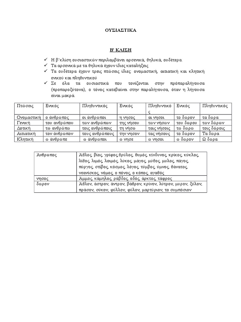 ΟΥΣΙΑΣΤΙΚΑ α,β,γ, κλίσης | PDF