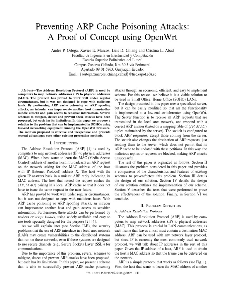 Preventing ARP Cache Poisoning Attacks - A Proof of Concept Using OpenWrt PDF | PDF | Router ...