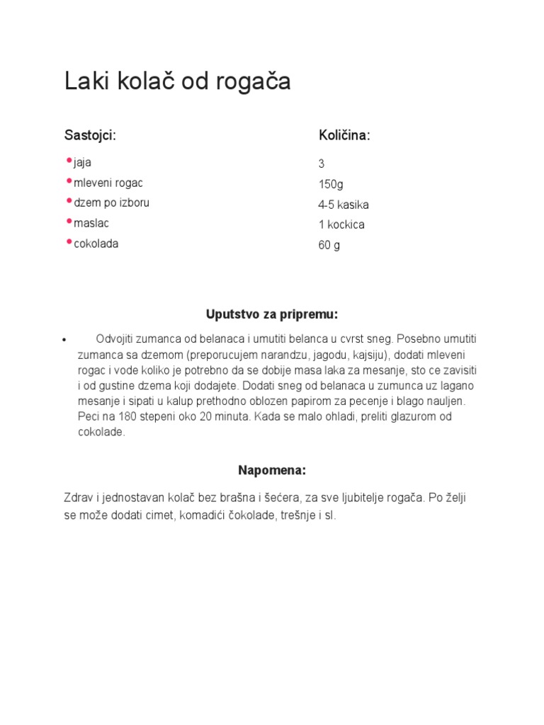 Rogac Kolac Vitaminska Salata Sa Sargarepom I Meksicka Salata | PDF