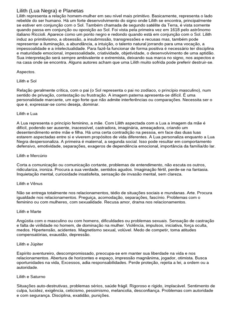 Aspectos Planetas Com A Lilit | PDF | Lua | Lilith