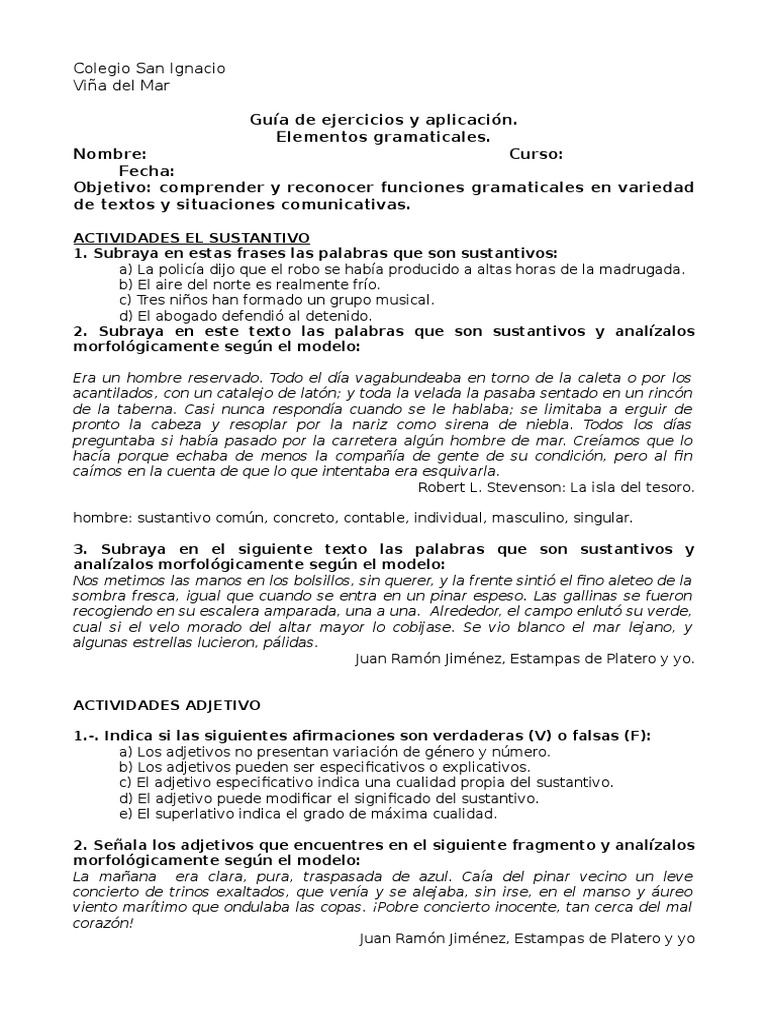Guia de Gramatica Con Ejercicios | PDF | Verbo | Adjetivo