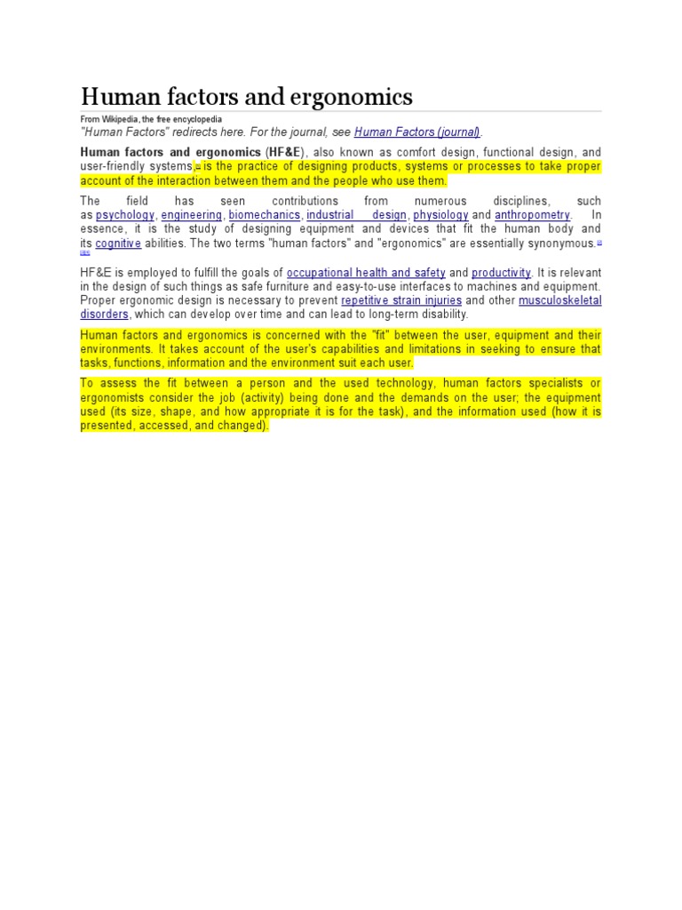 Human Factors and Ergonomics: "Human Factors" Redirects Here. For The ...