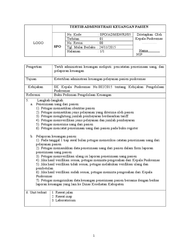 Contoh Spo Tertib Administrasi Keuangan | PDF