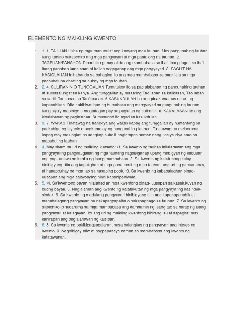 Elemento NG Maikling Kwento | PDF
