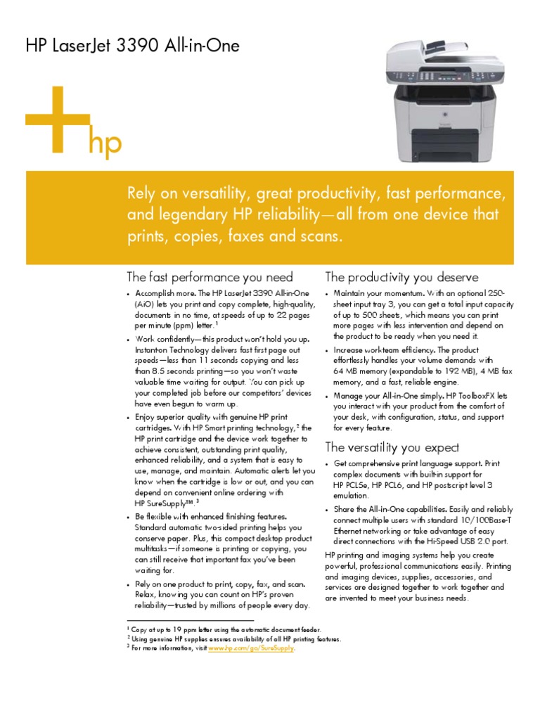HP Laserjet 3390 All-In-One | PDF | Image Scanner | Fax