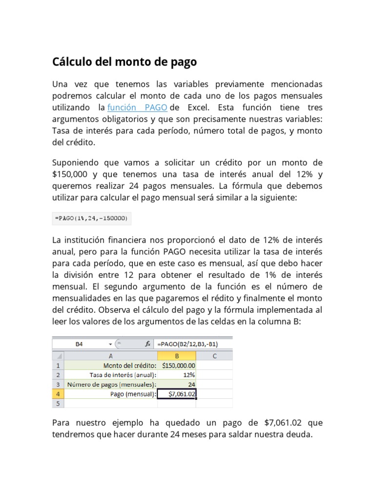 Cálculo Del Monto de Pago | PDF | Interés | Fórmula