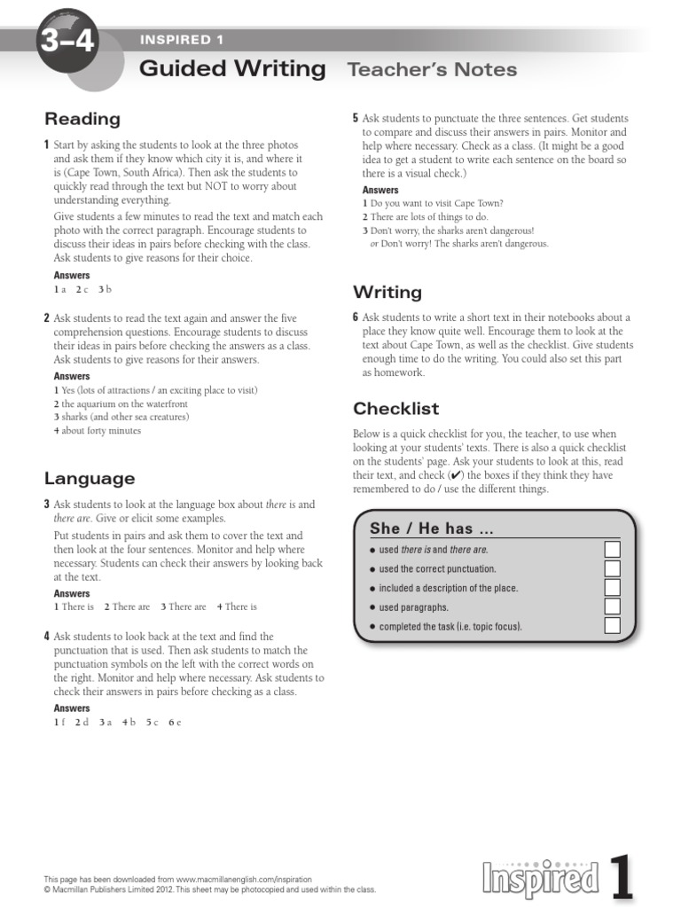 Inspired Level 1 Guided Writing - Units3 4 TN PDF | PDF | Reading ...