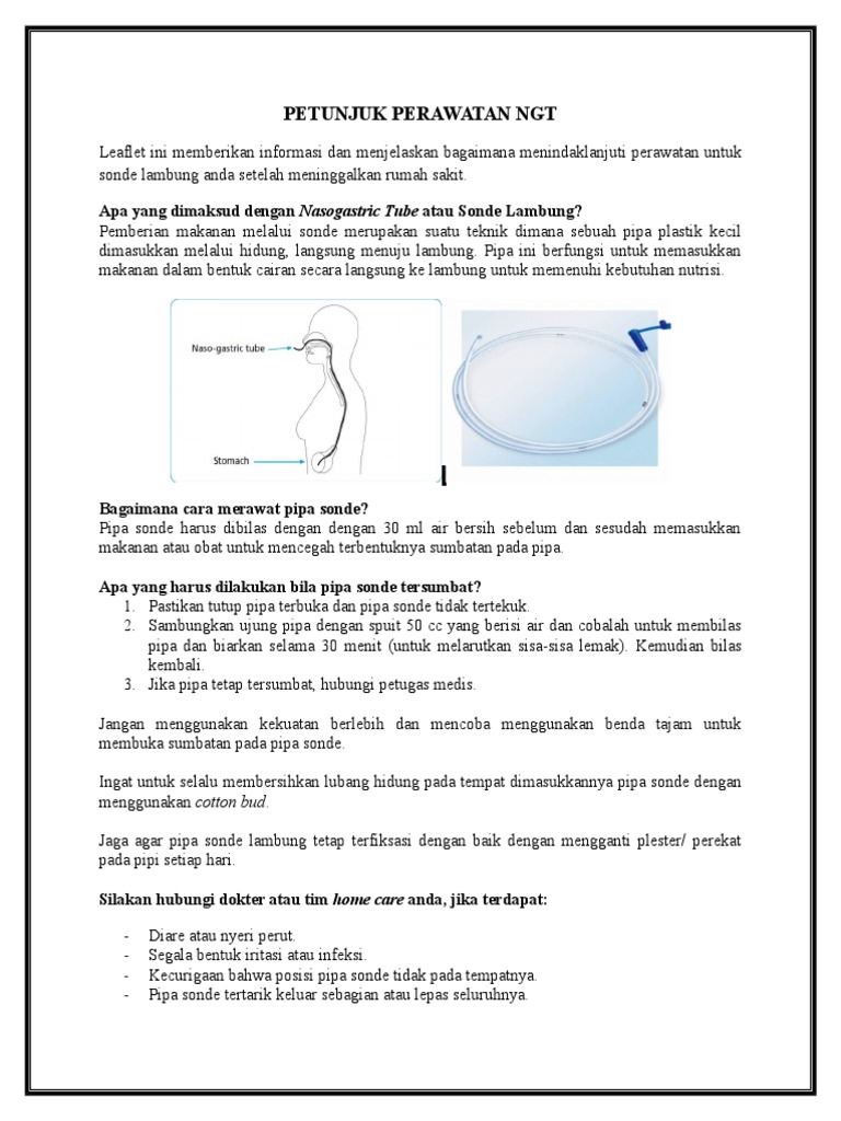 Leaflet Petunjuk Perawatan NGT | PDF