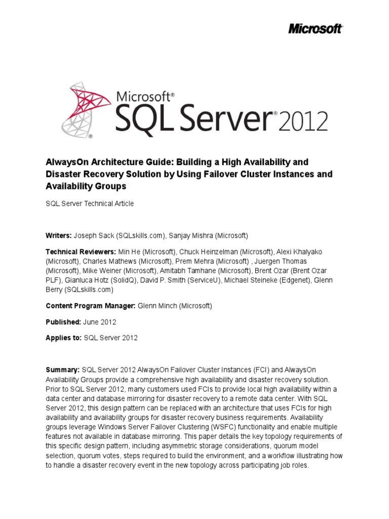 Building A HA and DR Solution Using AlwaysON SQL FCIs and AGs v1 | PDF ...