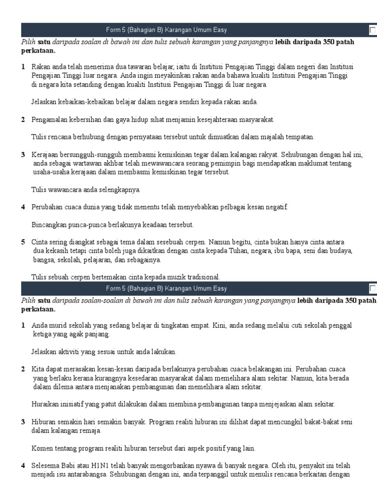 Form 5 Bahagian B Karangan Umum Easy | PDF
