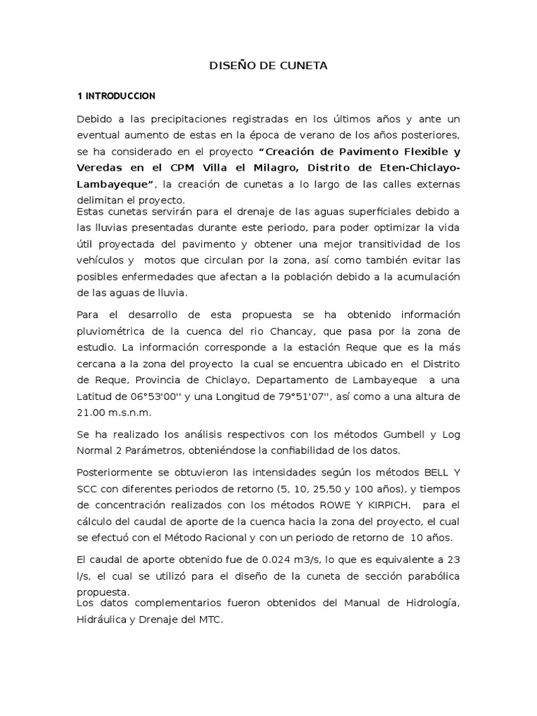 Diseño de Cunetas para Drenaje Eficiente | PDF | Descarga (hidrología ...