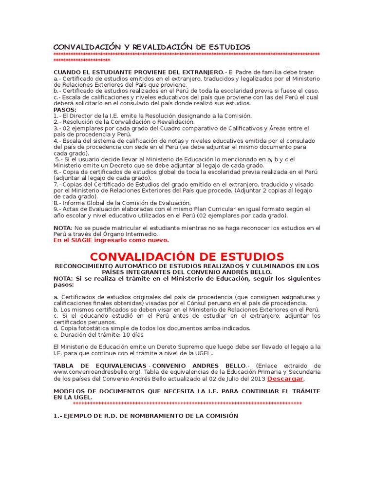 Convalidación y Revalidación de Estudios | PDF | Perú | Educación Secundaria