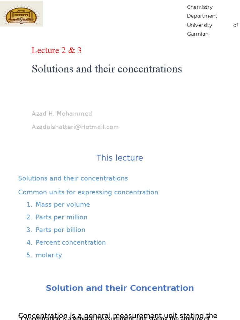 Understanding Solution Concentrations | PDF | Mass Concentration ...