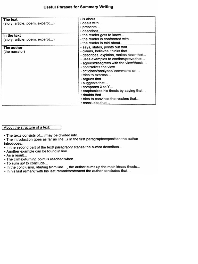 Useful Phrases For Summary Writing | PDF