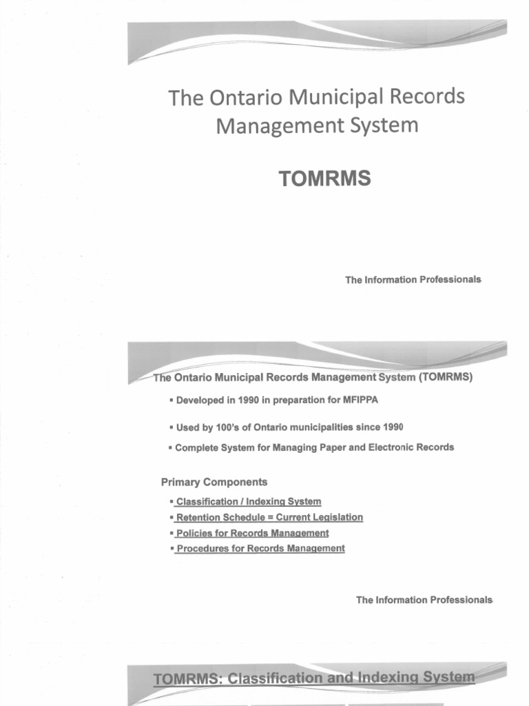 Ontario Municipal Records MGMT System (TOMRMS) | PDF