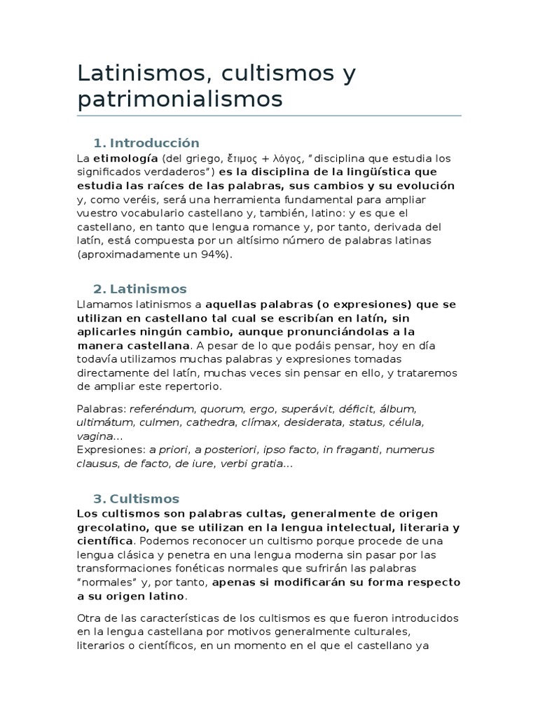 Latinismos, Cultismos y Patrimonialismos | PDF | latín | Lengua española