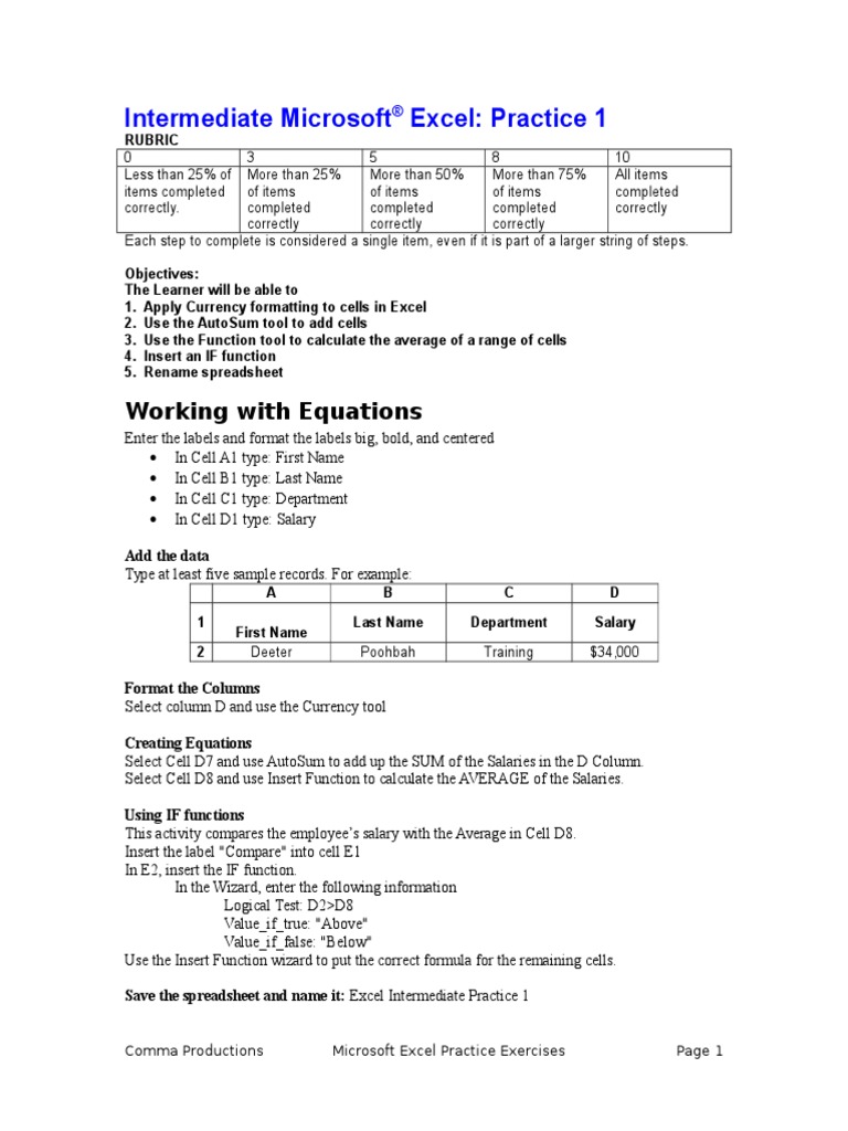 EXCEL Intermediate Practice Activities | PDF | Microsoft Excel ...