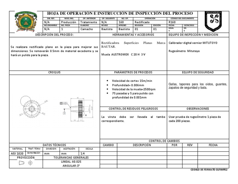 Instrucciones de Rectificado Plano | PDF