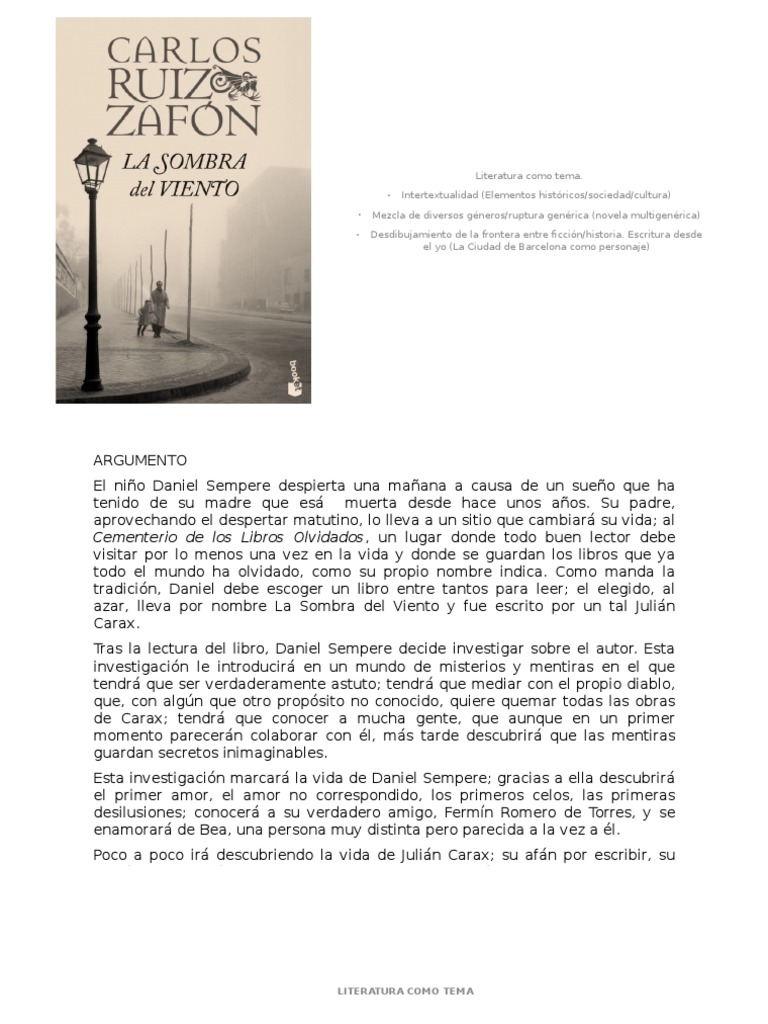 La Literatura Como Tema. Sombra Del Viento | PDF | Novelas