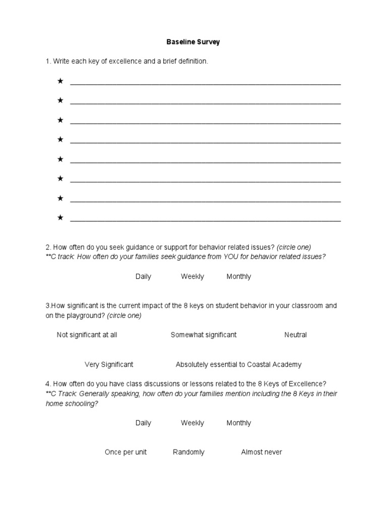 Baseline Survey on 8 Keys of Excellence | PDF