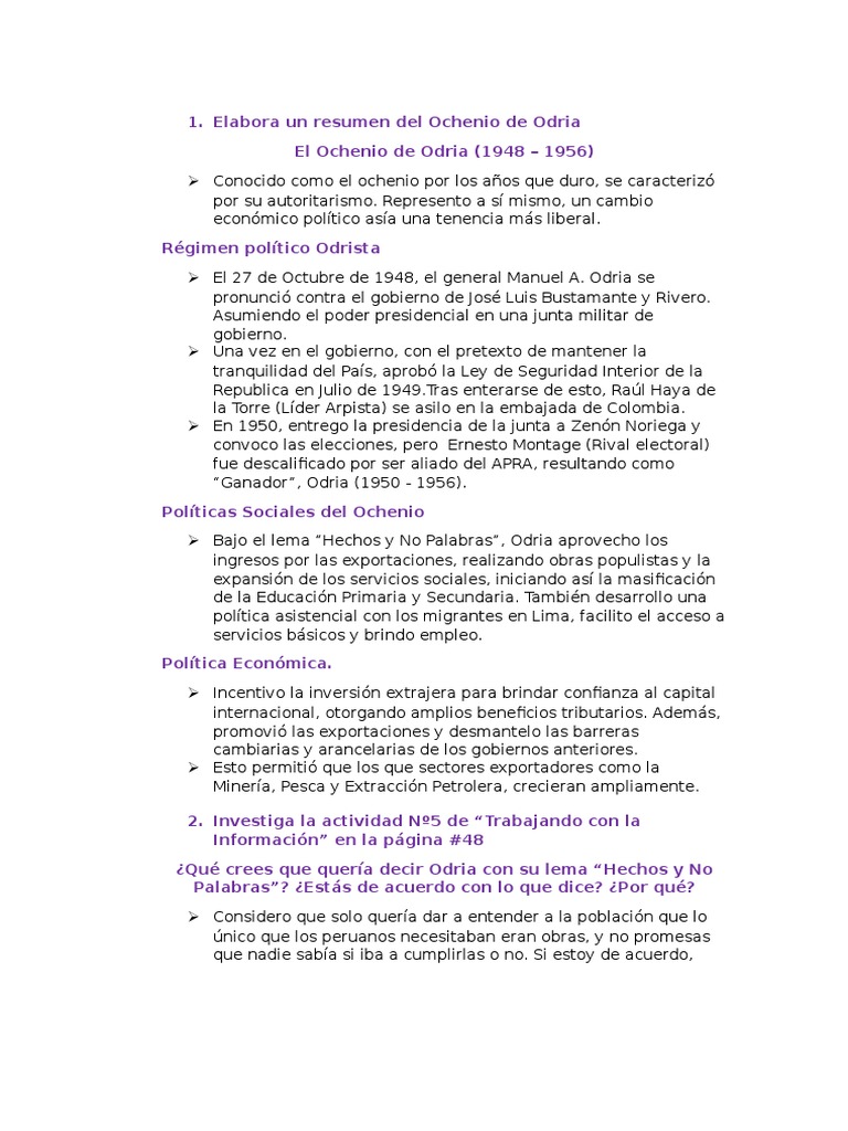 Ochenio de Odria | PDF | Perú | Gobierno