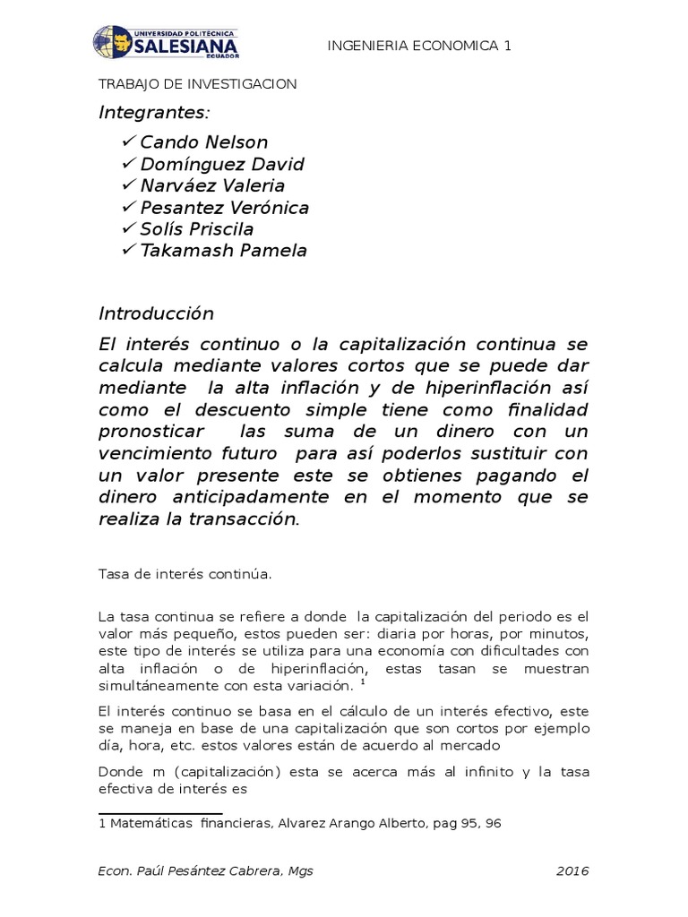 Fórmulas del Interés Continuo | PDF | infinito | Inflación