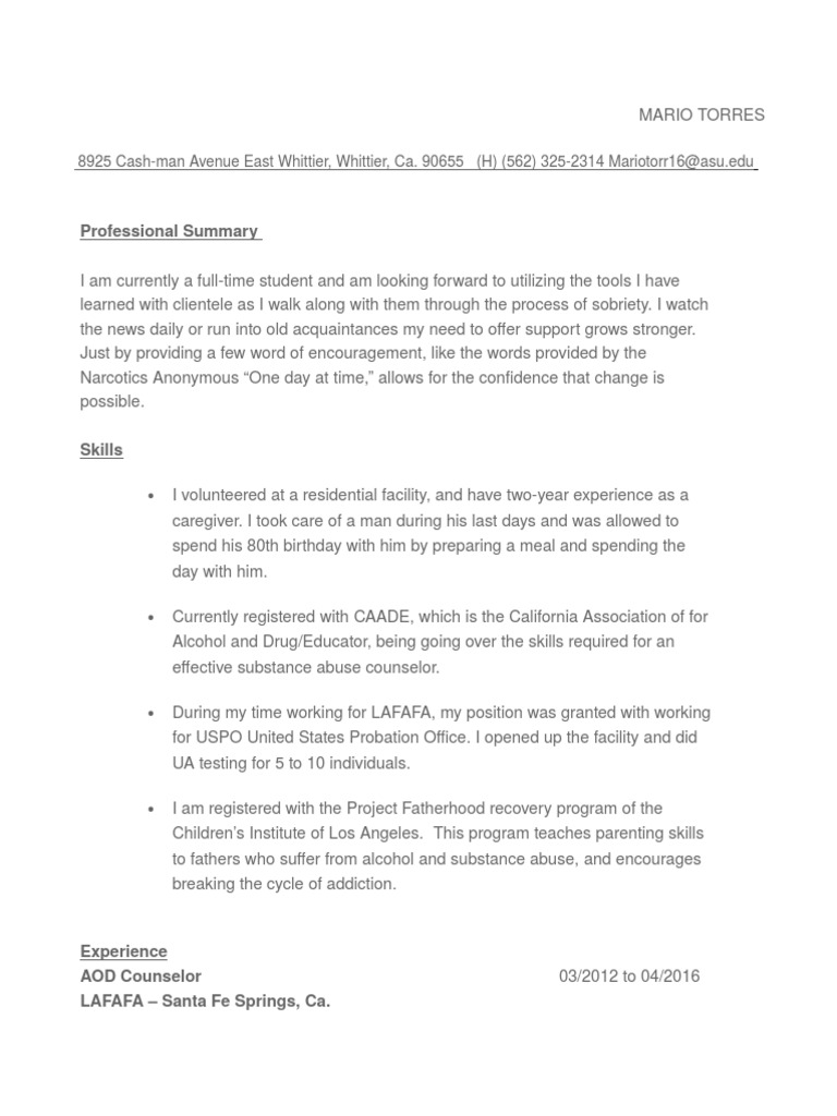 Substance Abuse Counselor Resume | PDF
