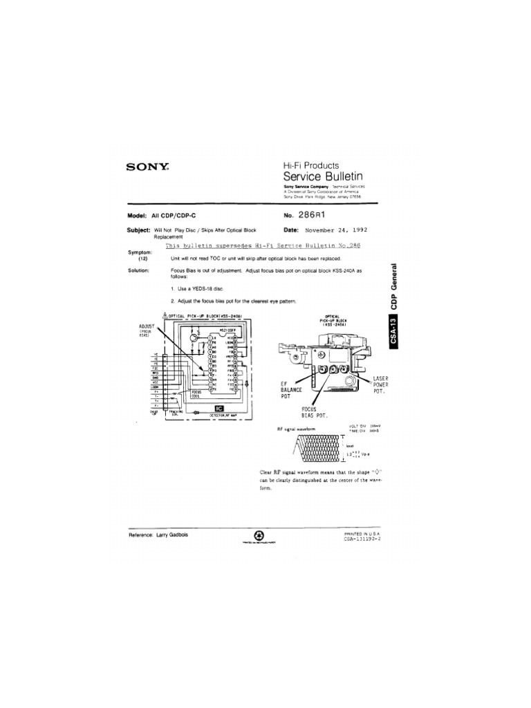 Sony Ajuste KSS-240A Boletin Tecnico | PDF