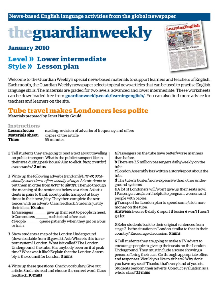 Lower Intermediate Lesson Plan: Level Style | PDF | Train | Commuting