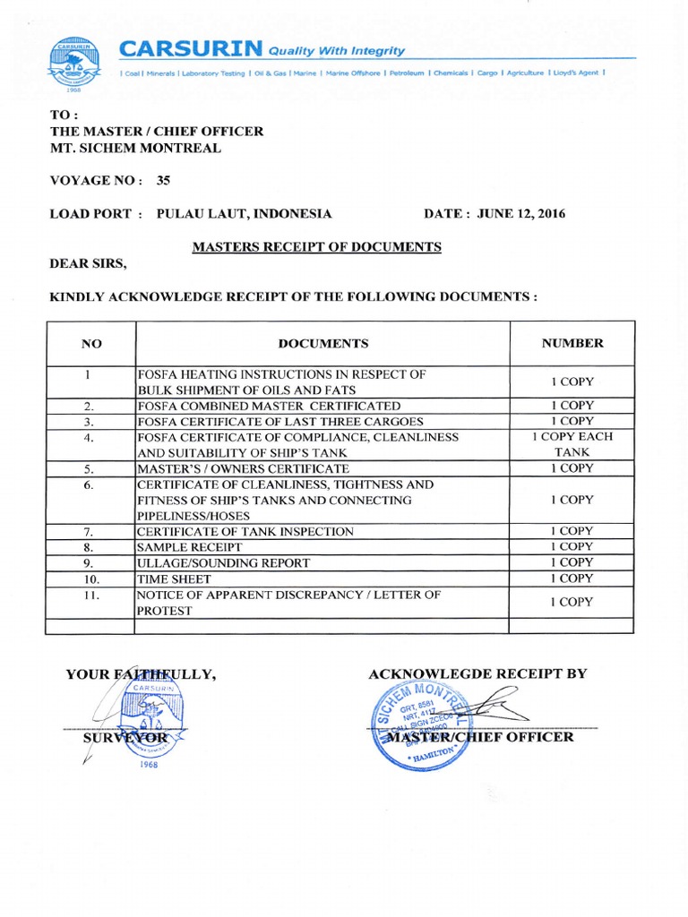 Master Receipt of Document | PDF | Bill Of Lading | Cargo