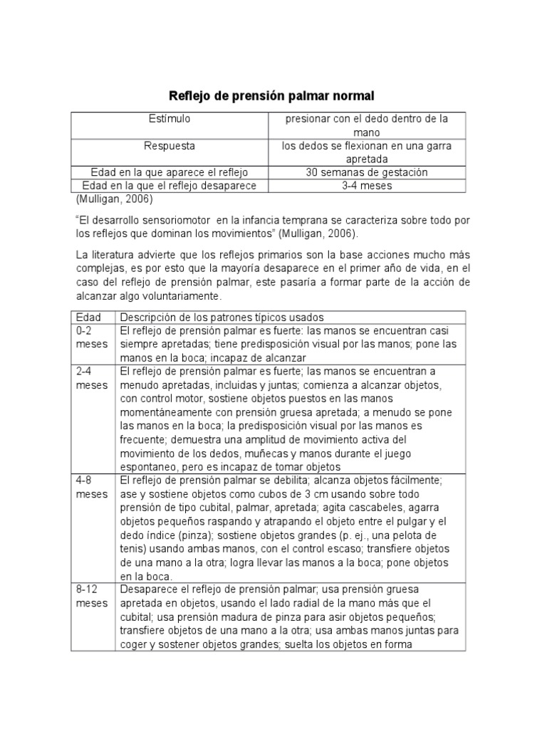 Reflejo de Prension Palmar | PDF | Terapia ocupacional | Sistema nervioso