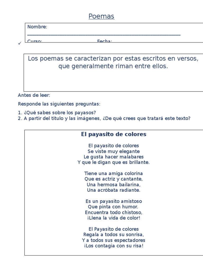 Poemas para Segundo Básico | PDF | Ocio